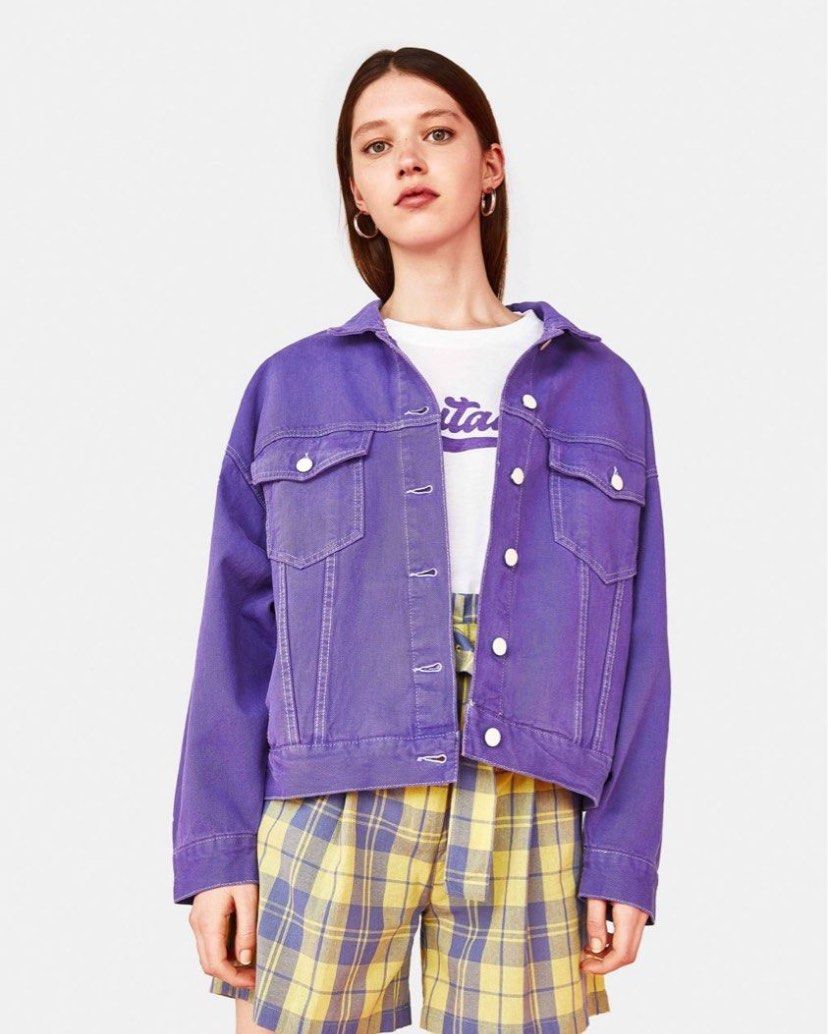 BERSHKA OVERSIZED PURPLE DENIM JACKET (S), Women's Fashion, Coats ...