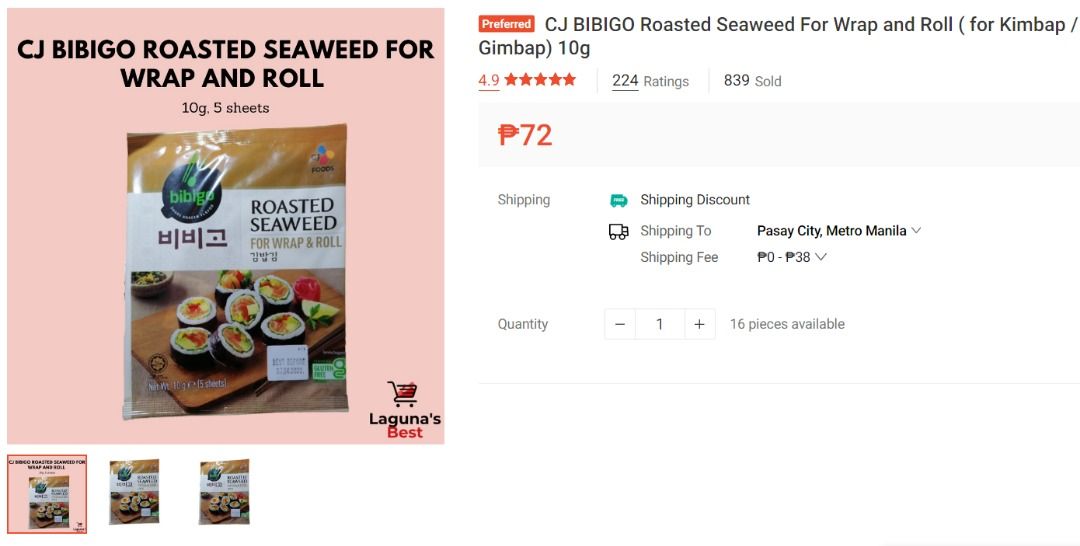 CJ BIBIGO Roasted Seaweed For Wrap and Roll ( for Kimbap / Gimbap) 5 ...