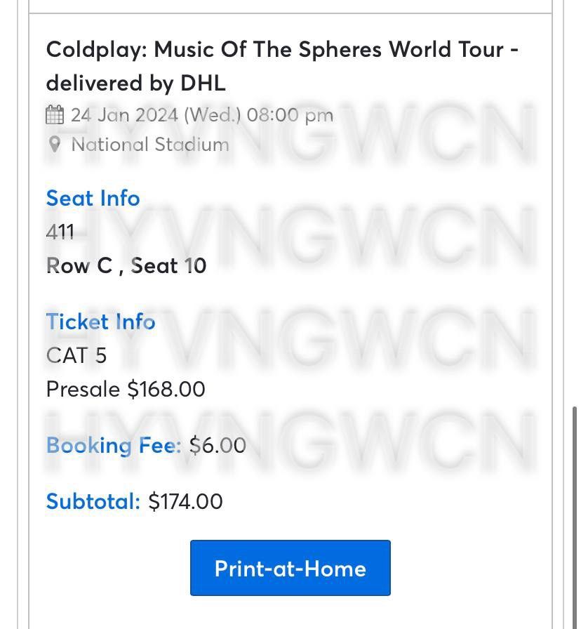 coldplay music of the spheres world tour concert ticket cat 5, Tickets ...