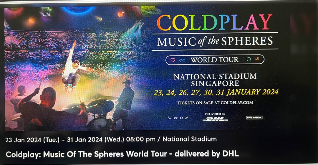 ColdPlay Music of the Spheres x1 Ticket, Tickets & Vouchers, Event ...