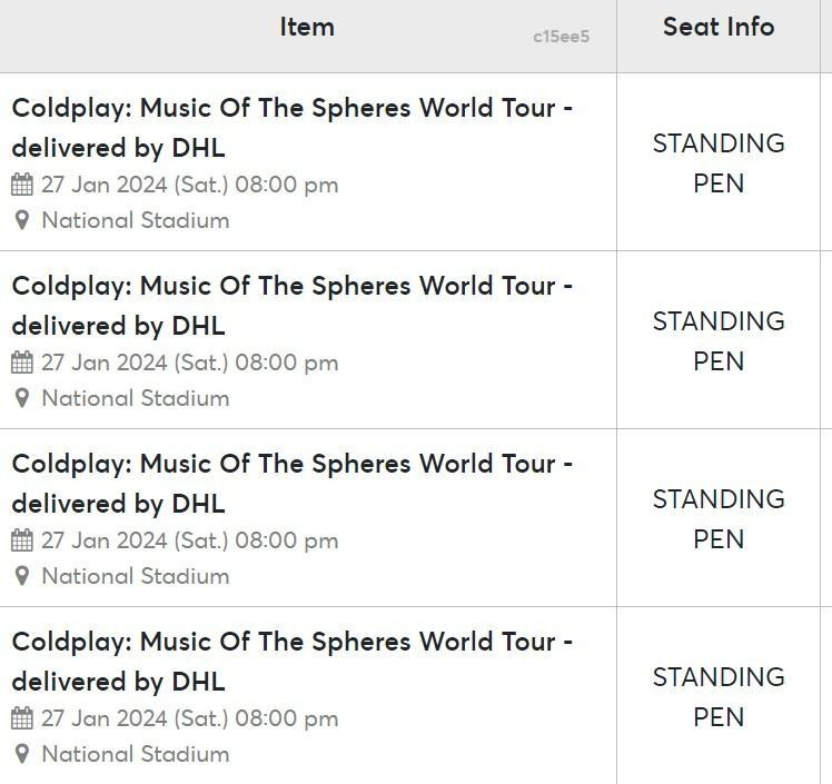 Coldplay Singapore Concert - 27th Jan 2024 SAT (VIP Ticket), Tickets ...