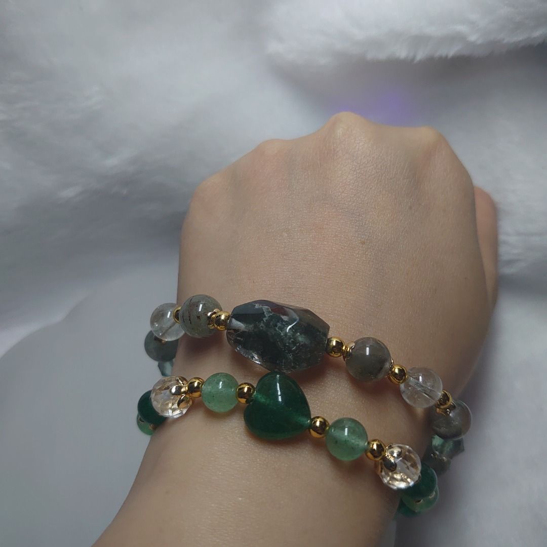 Customised Green Phantom / Green Strawberry Quartz Crystal Bracelet ...