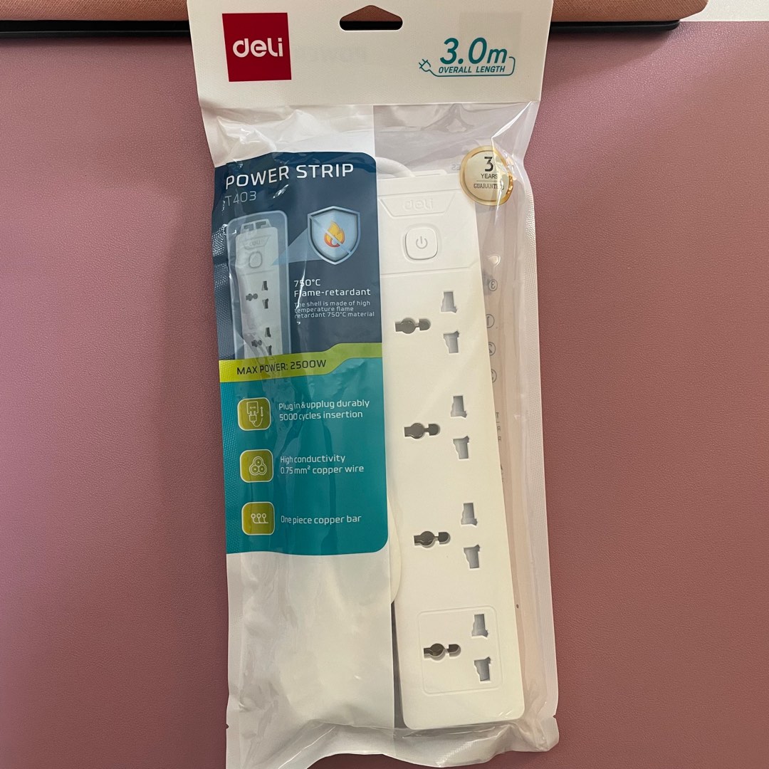 Deli 4 gang Power Extension, Furniture & Home Living, Home Improvement ...