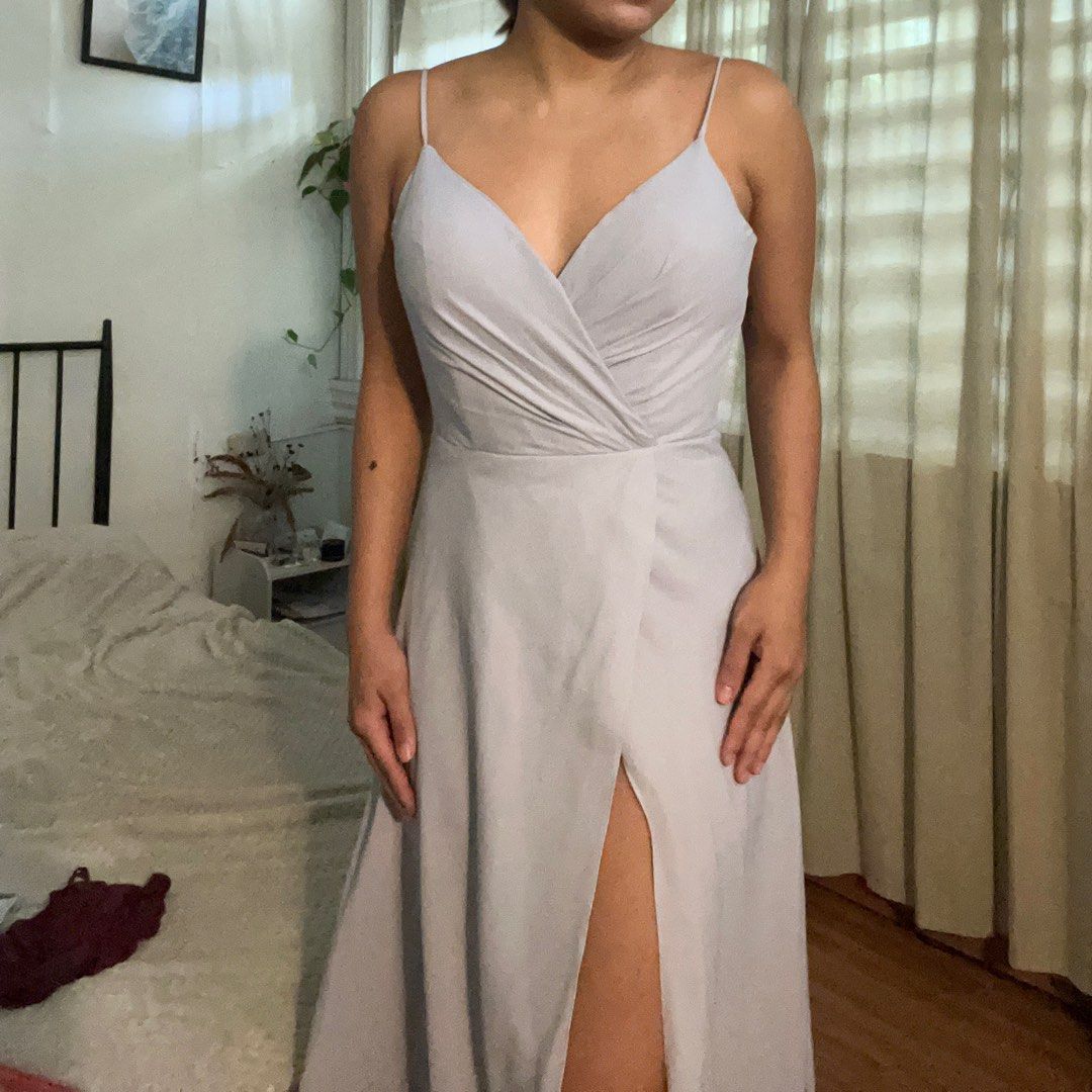 Designer Grey gown with slit, Women's Fashion, Dresses & Sets, Evening ...
