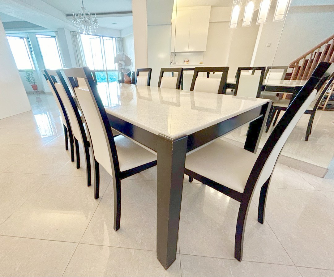 Elegant 8 seater Marble Table Top Dining Set with 8 Free Chairs ...