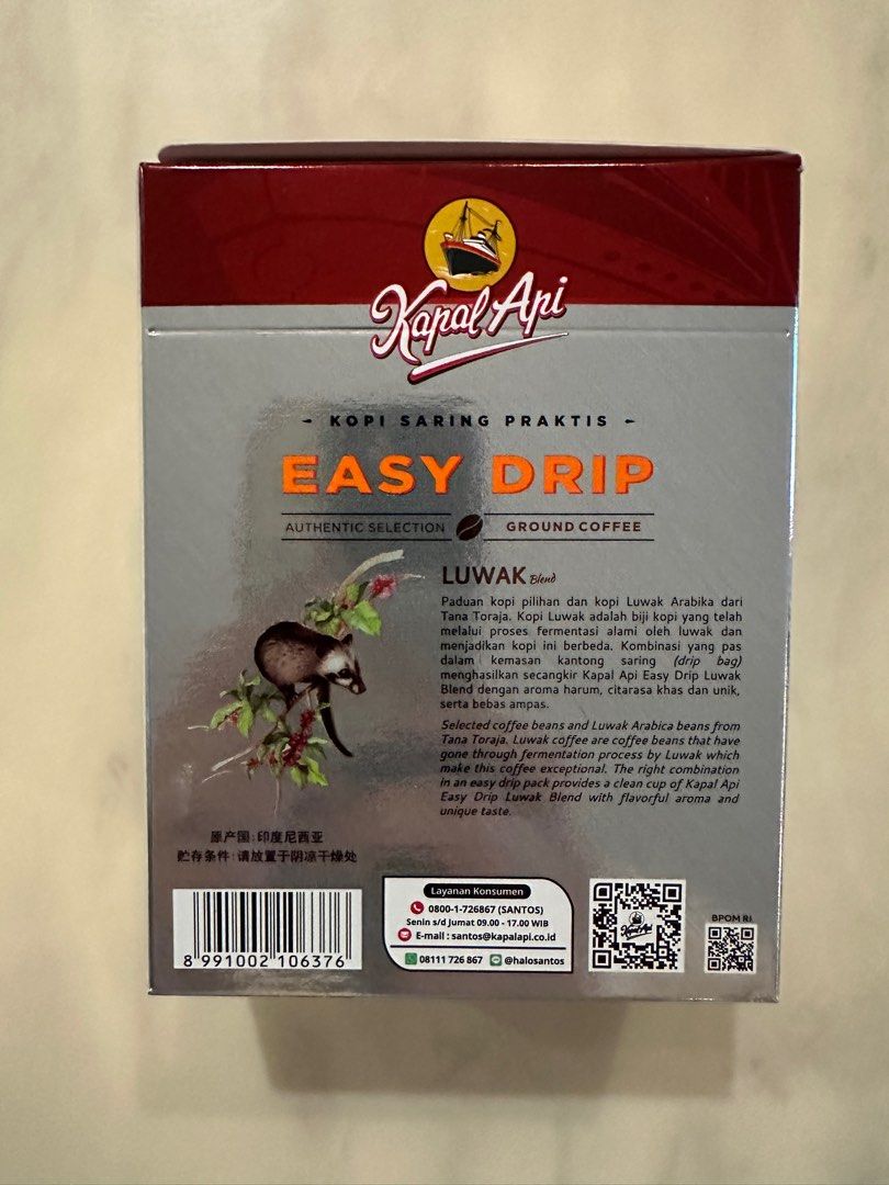 Kapal Api Easy Drip Luwak Blend, Food & Drinks, Beverages on Carousell