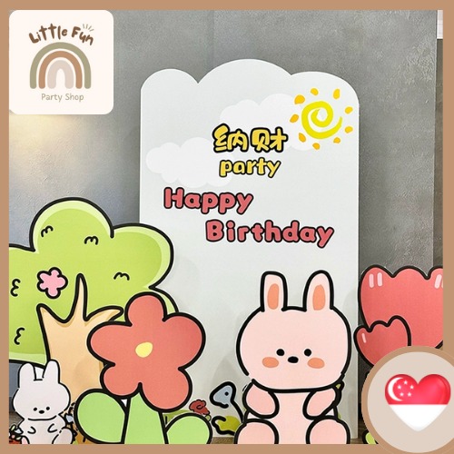 kids Birthday background decoration cute cartoon rabbit, boys and girls ...