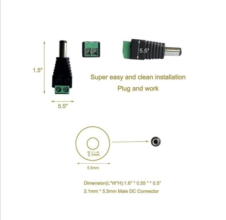 Male Connector 12v DC Power Jack Adapter Connector for Led Strip CCTV ...