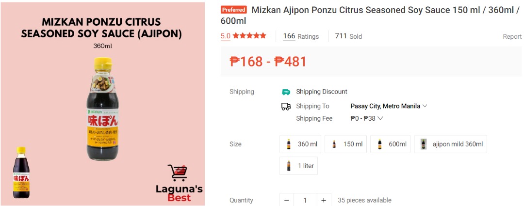 Mizkan Ajipon Ponzu Citrus Seasoned Soy Sauce 150 ml / 360ml / 600ml ...