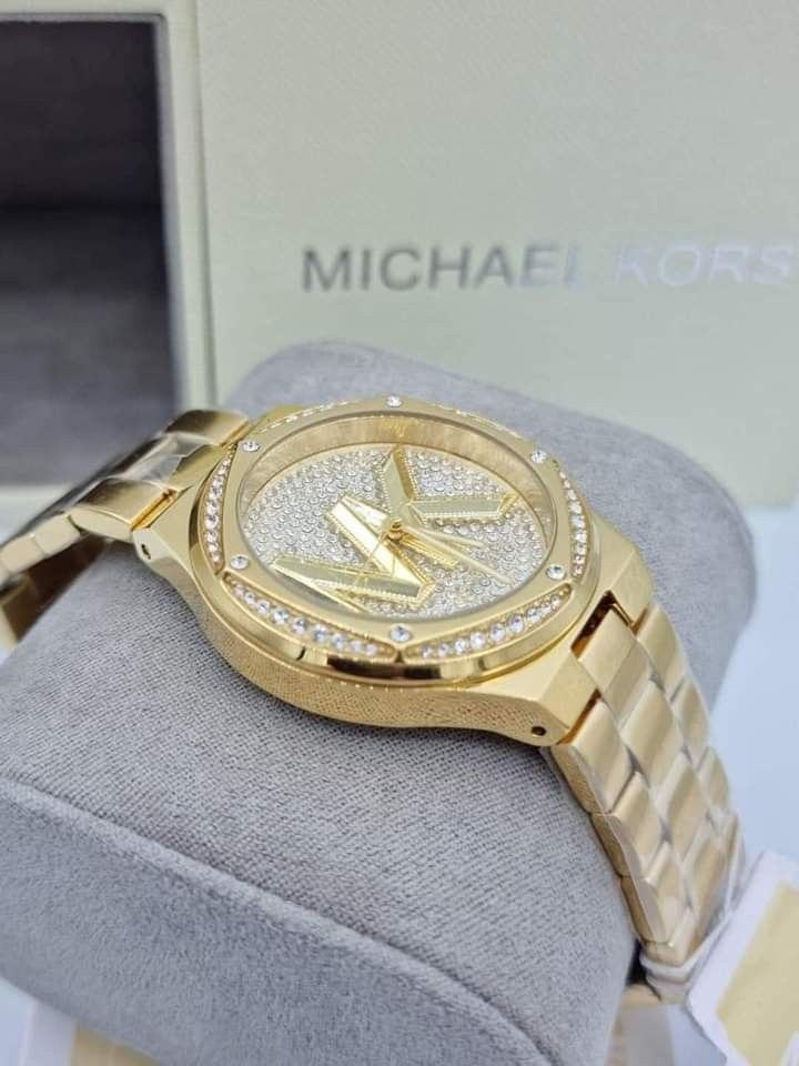 MK Lennox Pave Quartz Crystal Gold Dial Ladies Watch MK7229, Women's ...