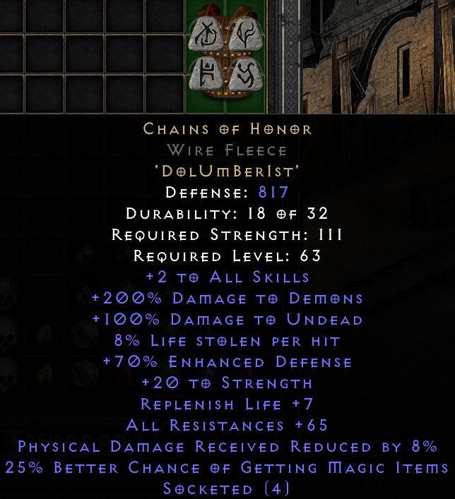 (Non-Ladder) COH (Chains of Honor) done in a max defense armors for $5 ...