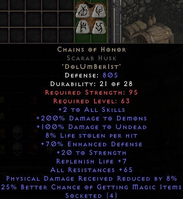 (Non-Ladder) COH (Chains of Honor) done in a max defense armors for $5 ...