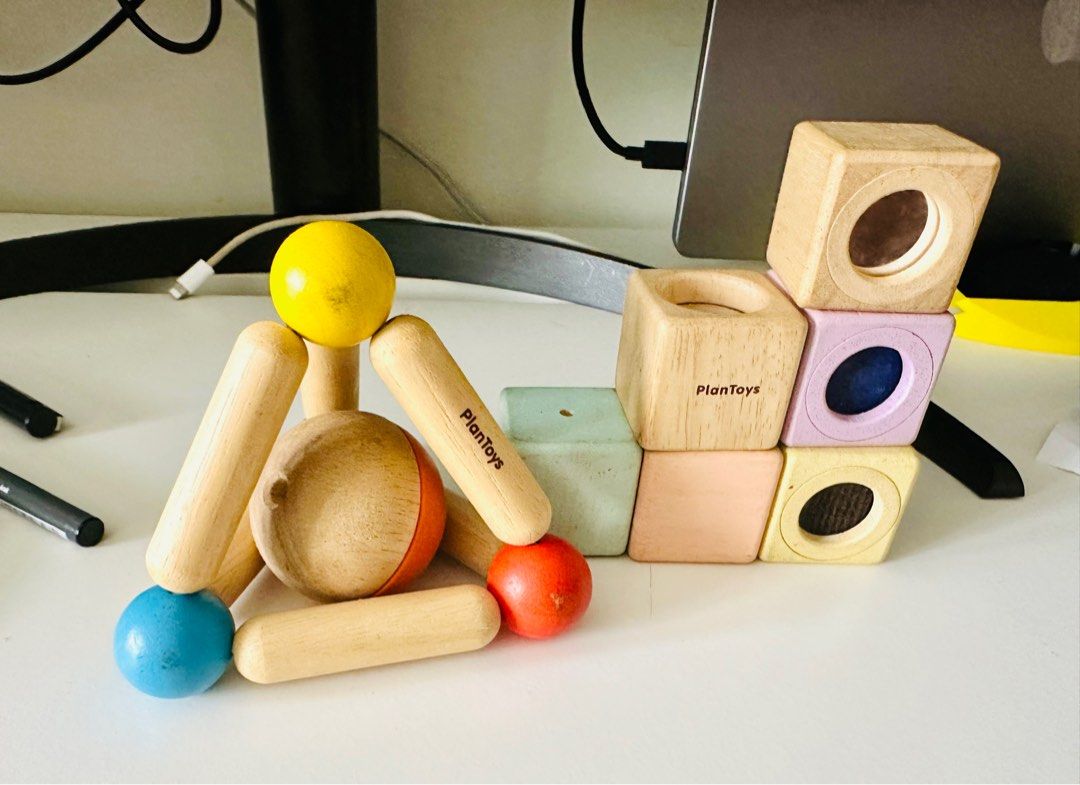 Plan toys sensory blocks and triangle clutching toy, Babies & Kids ...