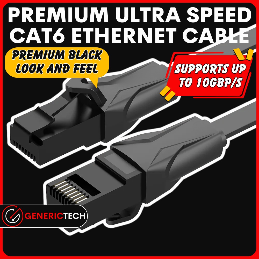 (PREMIUM BLACK) Ethernet Cable Cat 6 Slim Twisted Full Copper Super ...