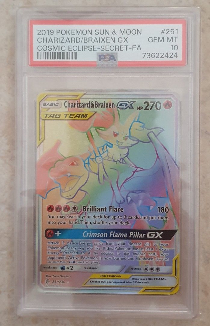 PSA 10 #251 Charizard & Braixen Gx Rainbow Rare Pokémon Slab, Hobbies & Toys, Toys & Games on ...