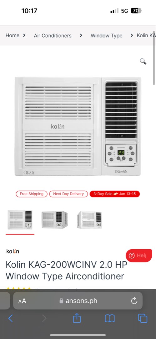 Rush selling 2hp kolin window type, TV & Home Appliances, Air ...