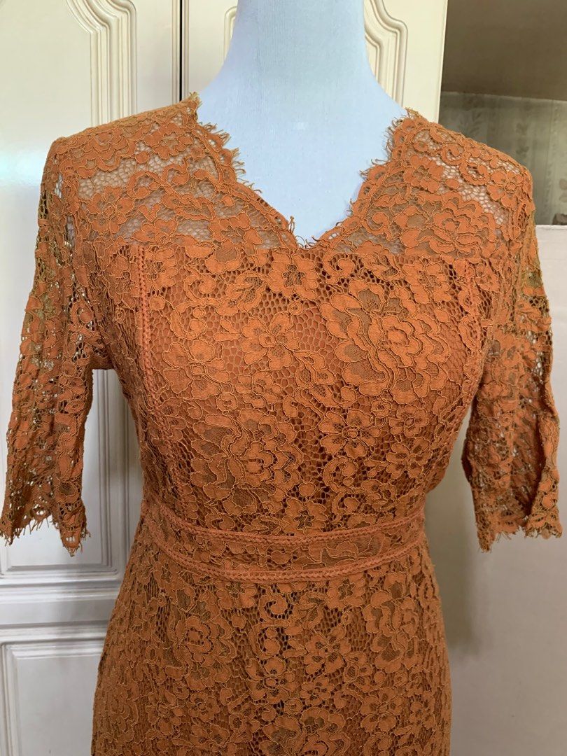 Rust Brown Lace Dress, Women's Fashion, Dresses & Sets, Dresses on ...
