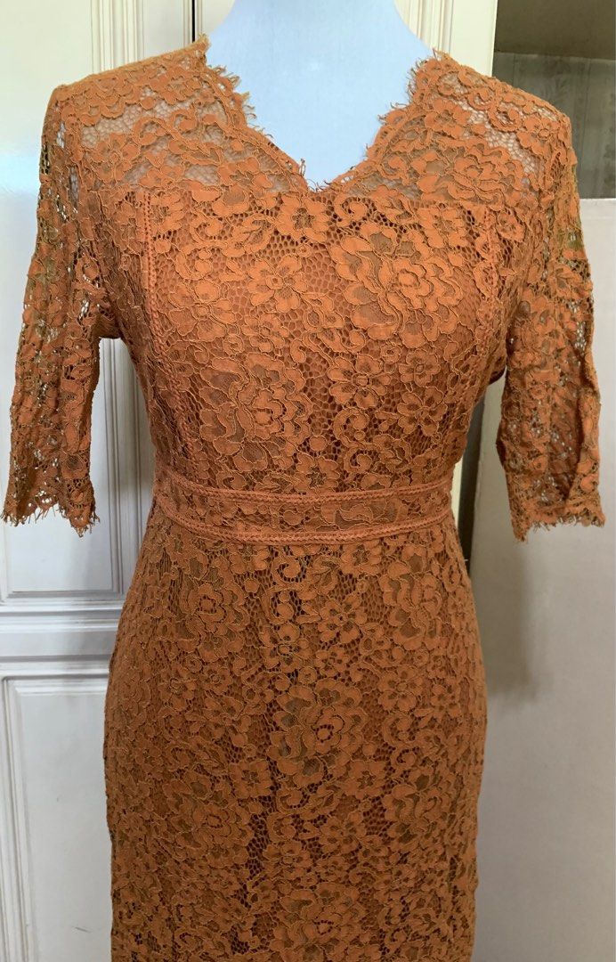 Rust Brown Lace Dress, Women's Fashion, Dresses & Sets, Dresses on ...