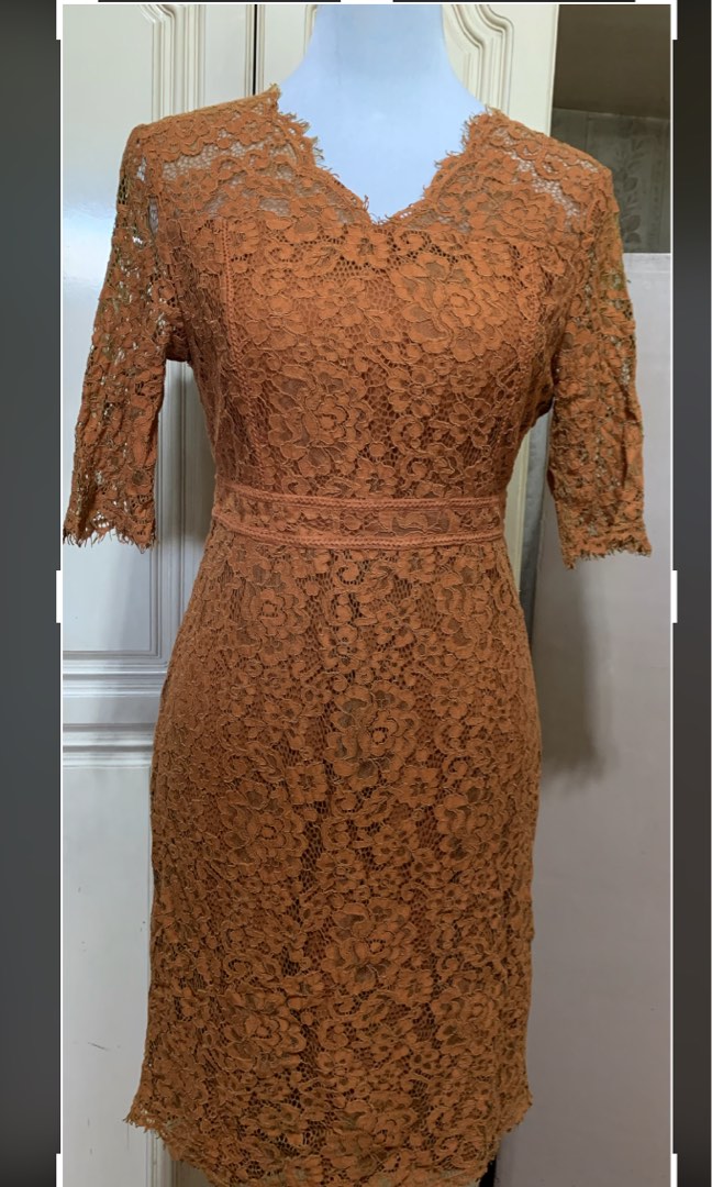 Rust Brown Lace Dress, Women's Fashion, Dresses & Sets, Dresses on ...