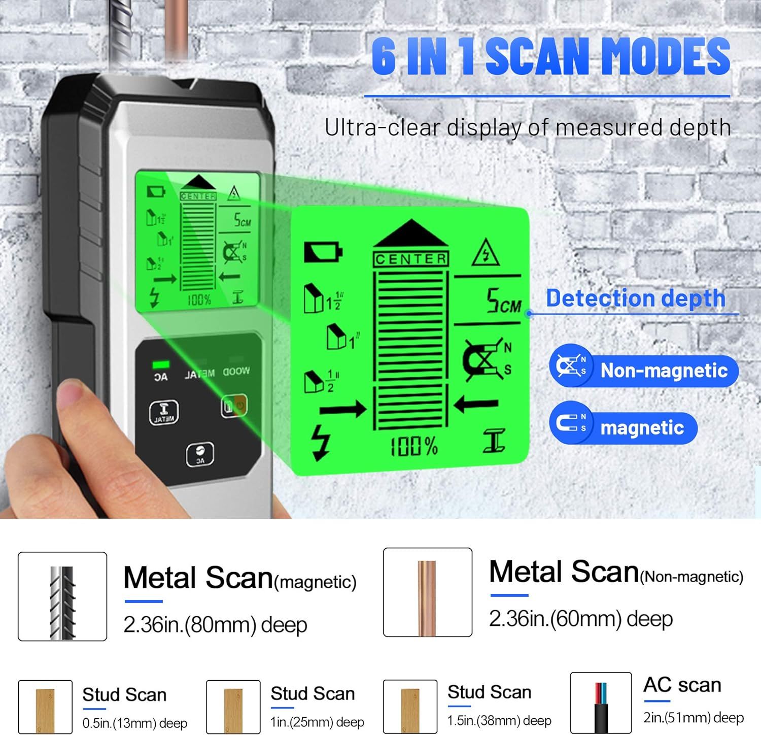 Stud Finder Wall Scanner Detector - Upgraded 6 in 1 Electronic Sensor ...