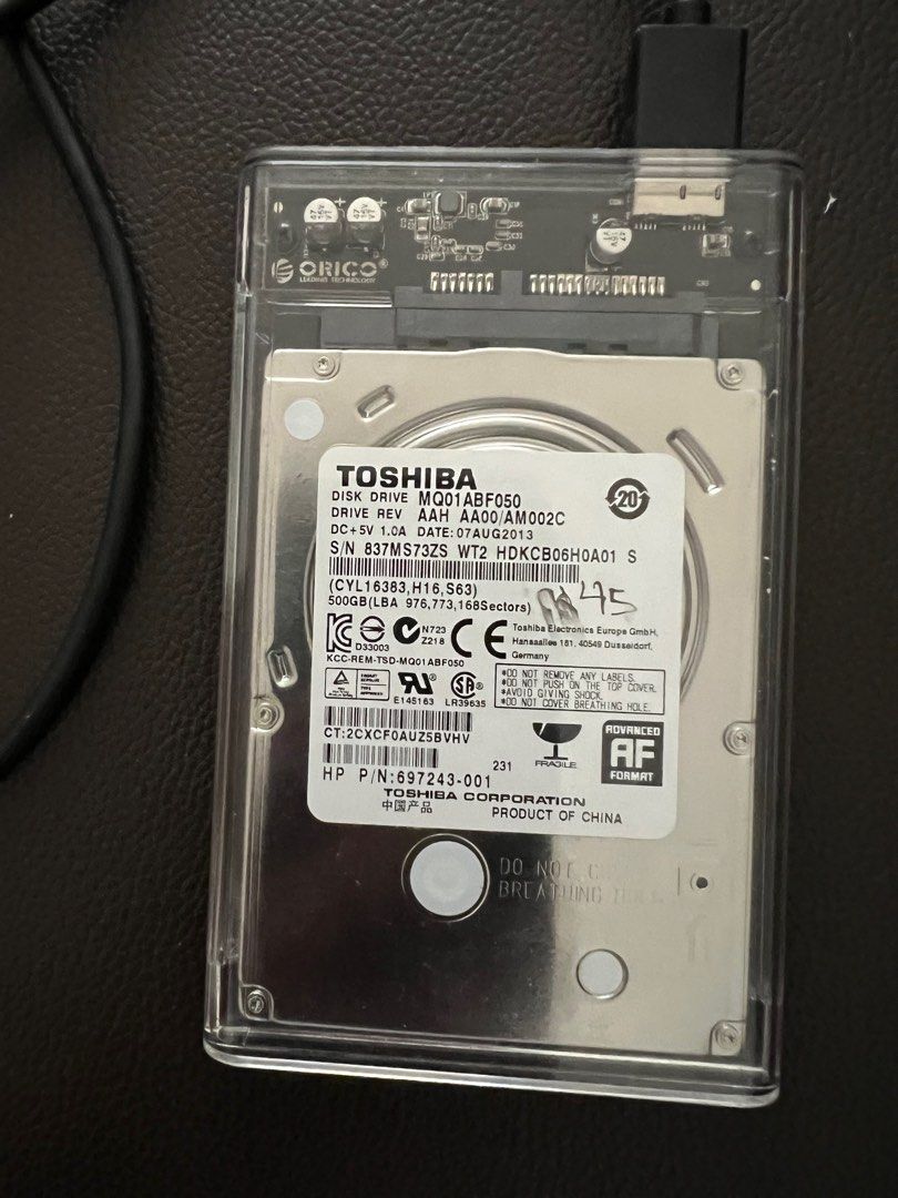 Toshiba HDD 500GB for Cold Storage in External Casing, Computers & Tech ...