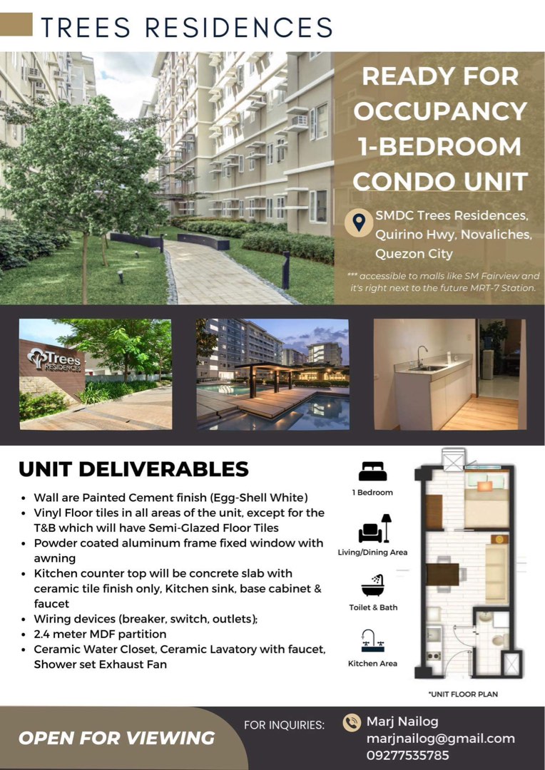 Trees Residences 1- Bedroom Condo Unit (Quezon City), Property, For ...