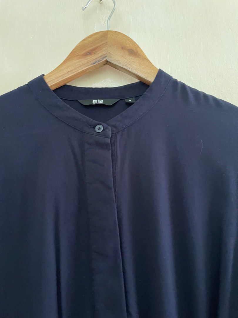Uniqlo Navy Blue Linen midi dress, Women's Fashion, Dresses & Sets ...