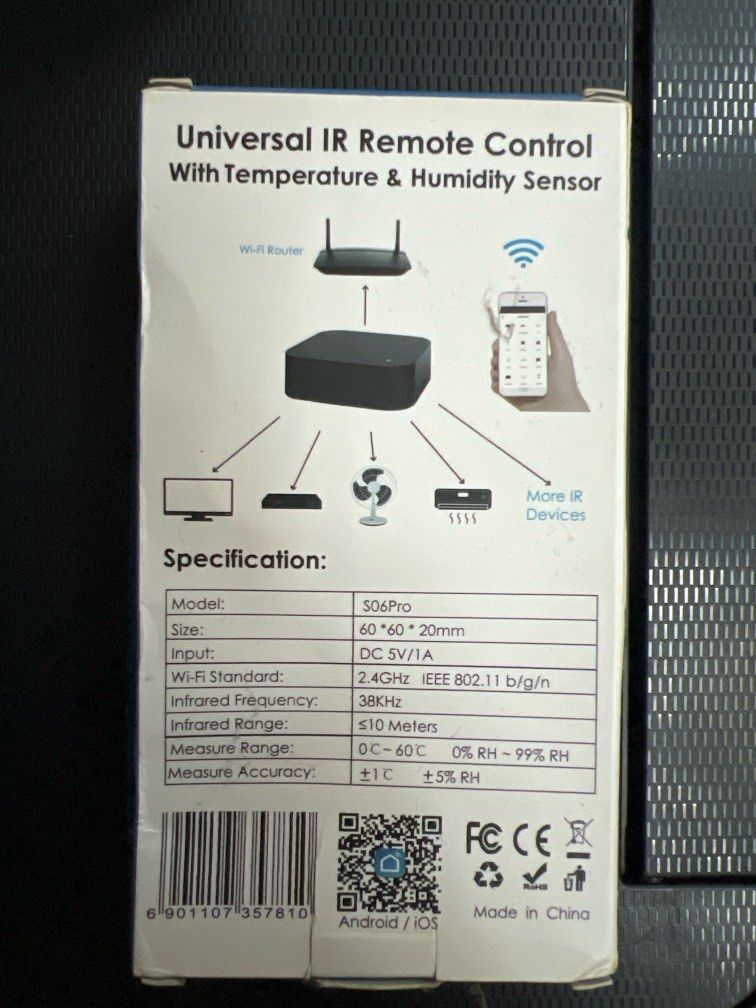 Universal IR Remote control with temperature and humidity sensor., TV ...