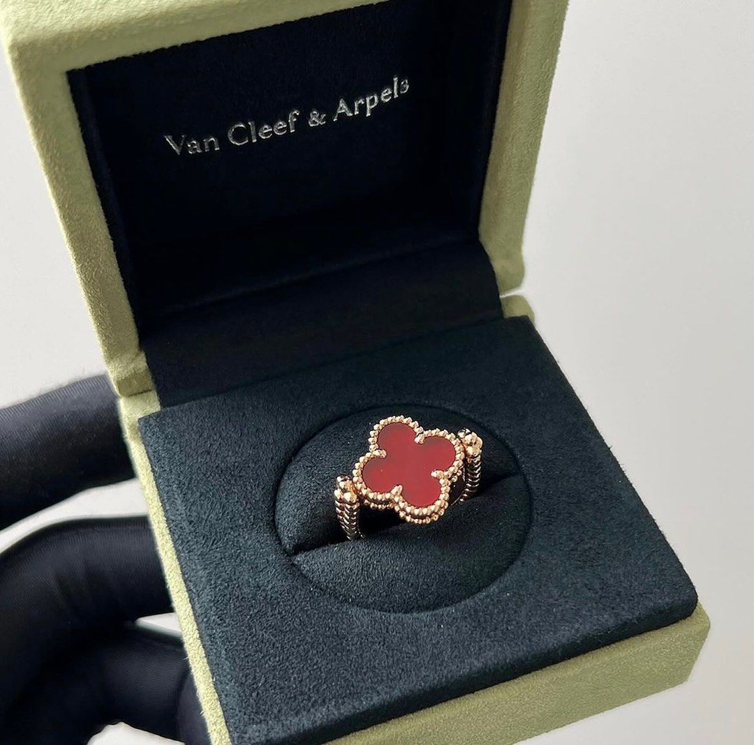 VCA Vintage Alhambra Reversible Ring Rose Gold/Diamond/Carnelian 46 ...