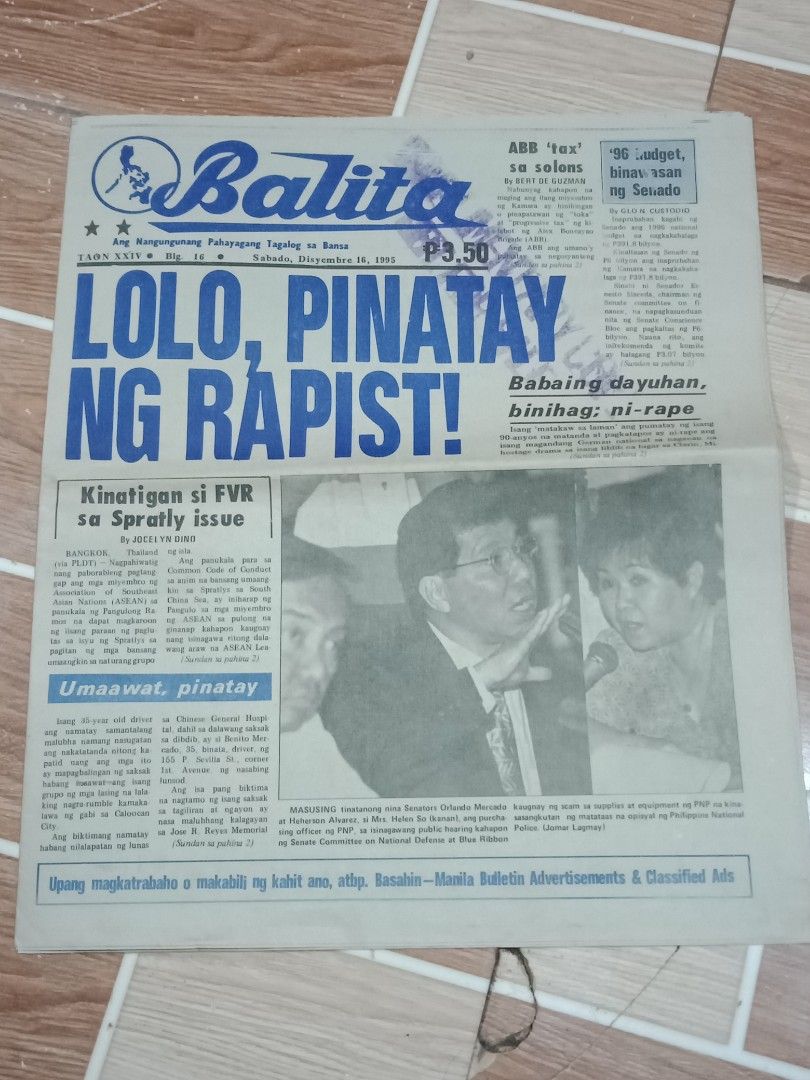 VINTAGE 1995 TAGALOG TABLOID BALITA, Hobbies & Toys, Memorabilia ...