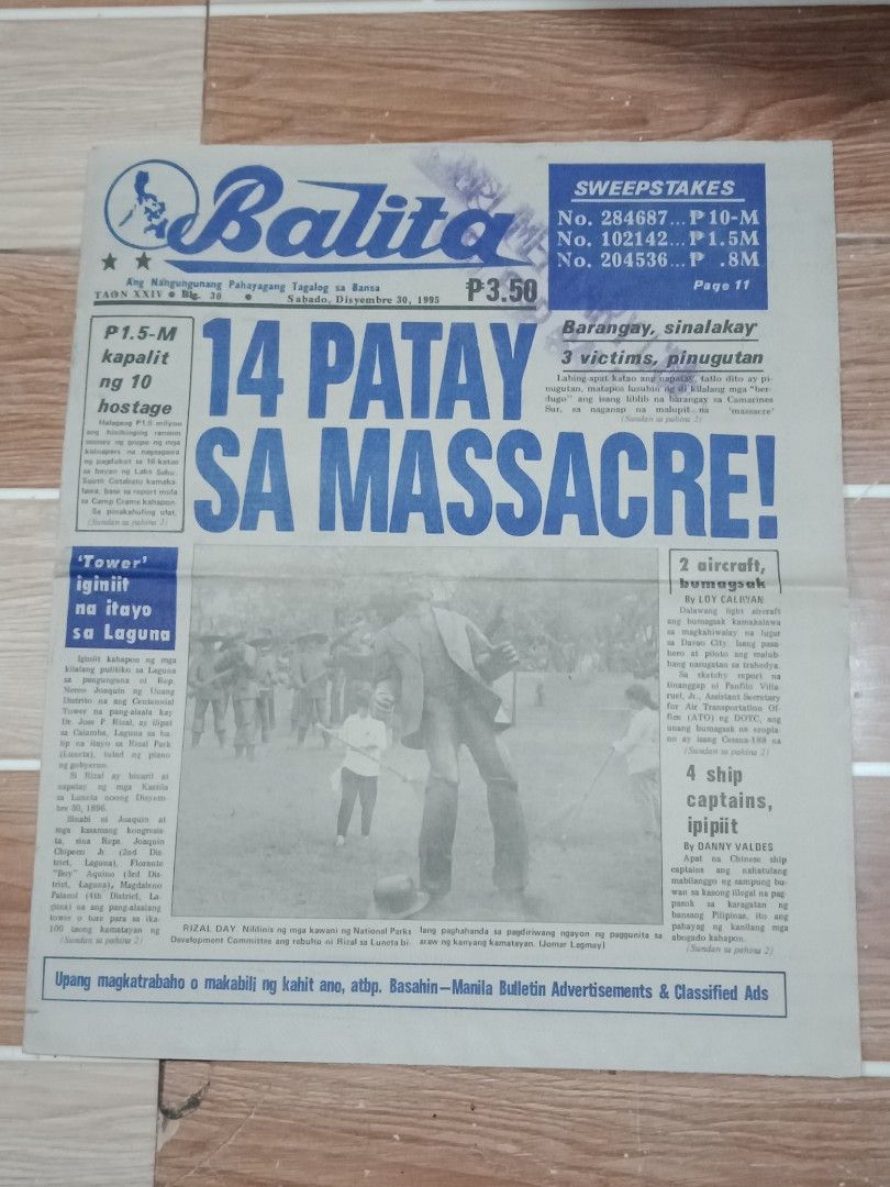VINTAGE 1995 TAGALOG TABLOID BALITA, Hobbies & Toys, Memorabilia ...