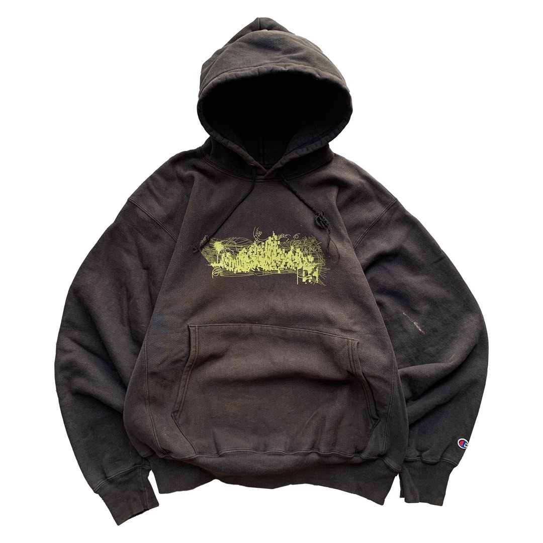 Vintage Reverse Weave Champion Hoodie Sun Faded Black, Men's Fashion, Coats, Jackets and ...