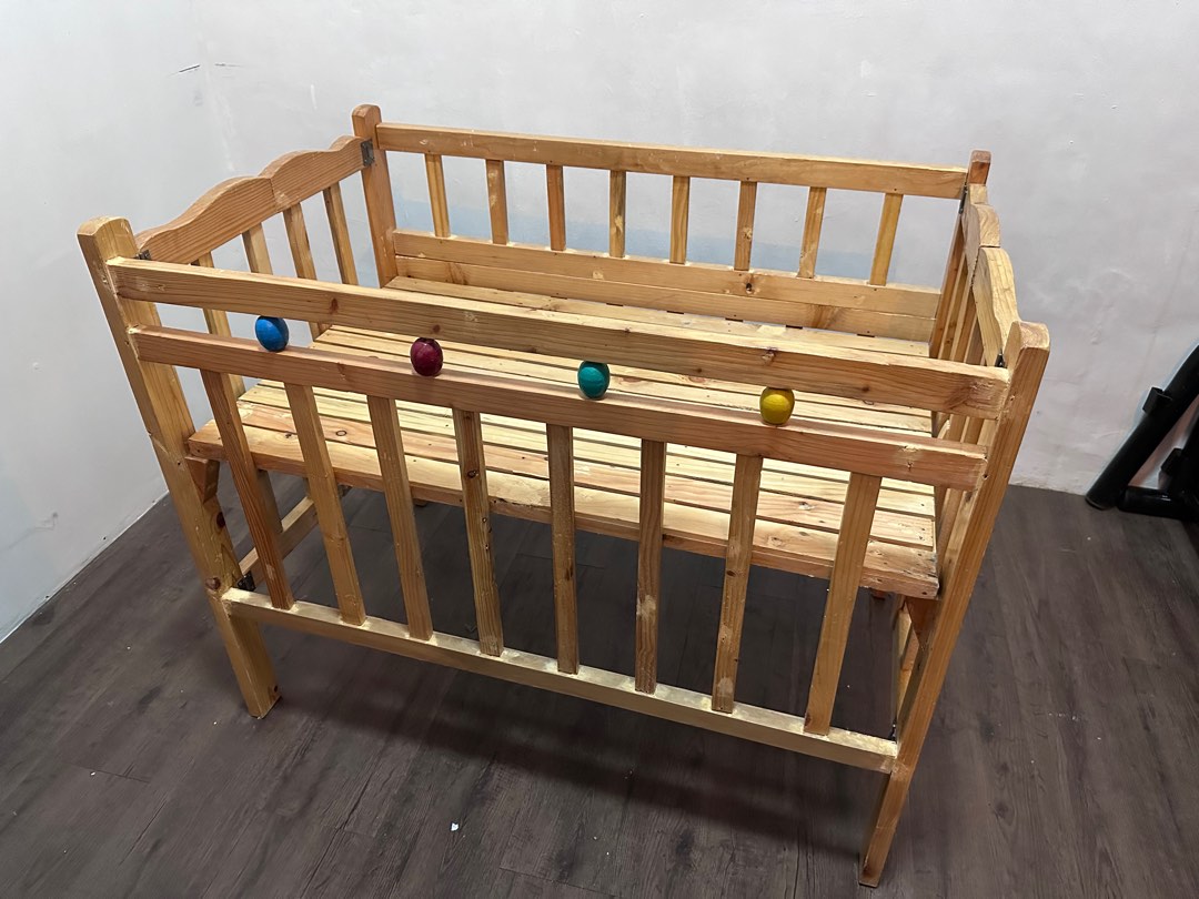 Wooden Crib with foam - Drop side and adjustable from infant to toddler ...