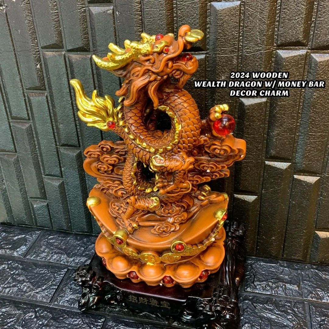 2024 wooden wealth dragon with money bar decor, Furniture & Home Living ...