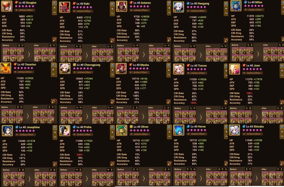 Summoners war 5ld5 wedjet,luci,pure vanilla,artamiel,craig, LD4 kinki ...