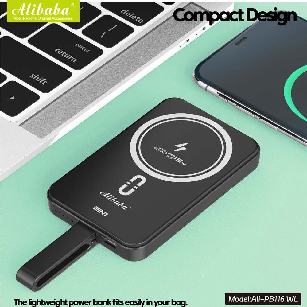 Alibaba Ali-PB116 3in1 Powerbank 15W Magnetic Wireless Powerbank ...