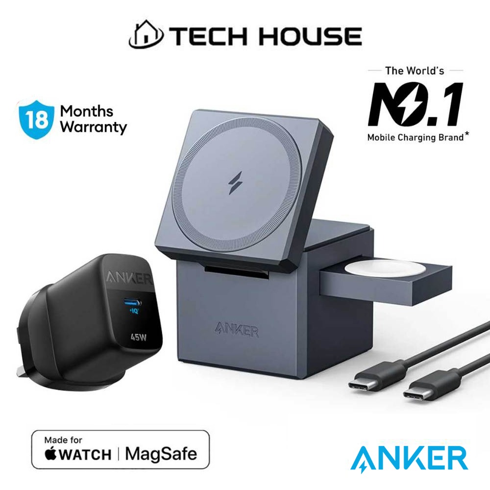 Anker 3 in 1 Cube MagSafe 15W Foldable Fast Charging Station with 45W ...