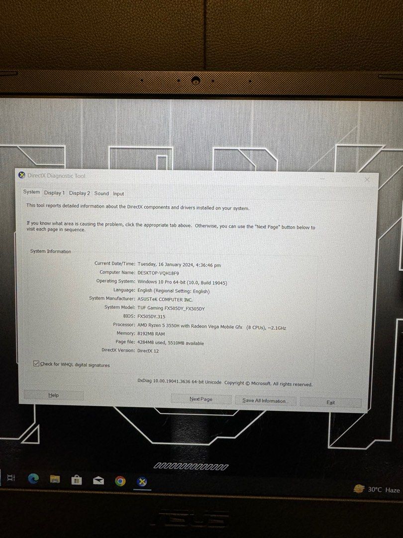 Asus TUF Gaming Laptop AMD Ryzen 5 8GB Ram 512GB SSD 4GB Radeon RX 560X ...