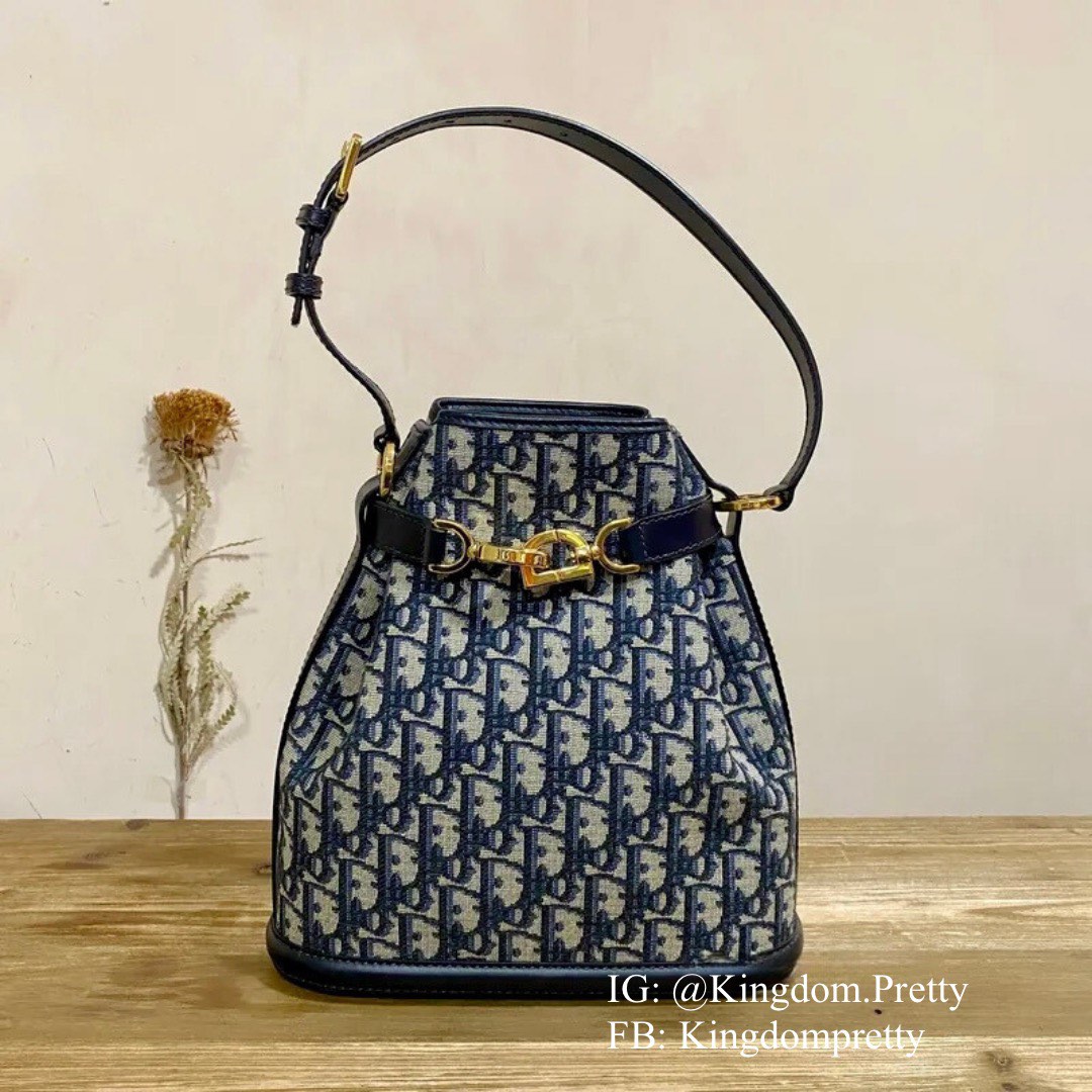 Christian Dior C’est Medium Blue Oblique Bucket Bag in Gold Hardware ...