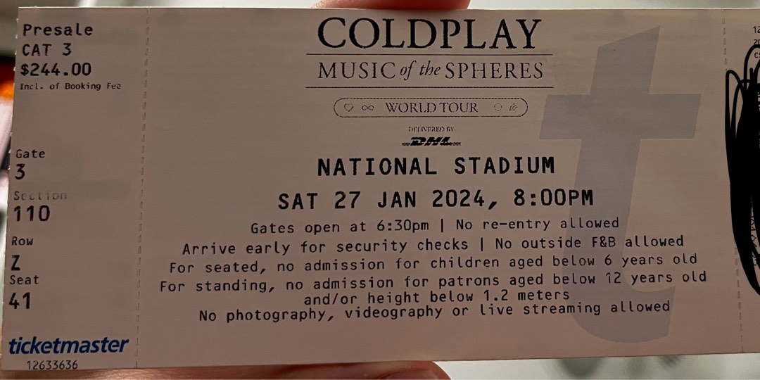Coldplay cat 3 x1, Tickets & Vouchers, Event Tickets on Carousell