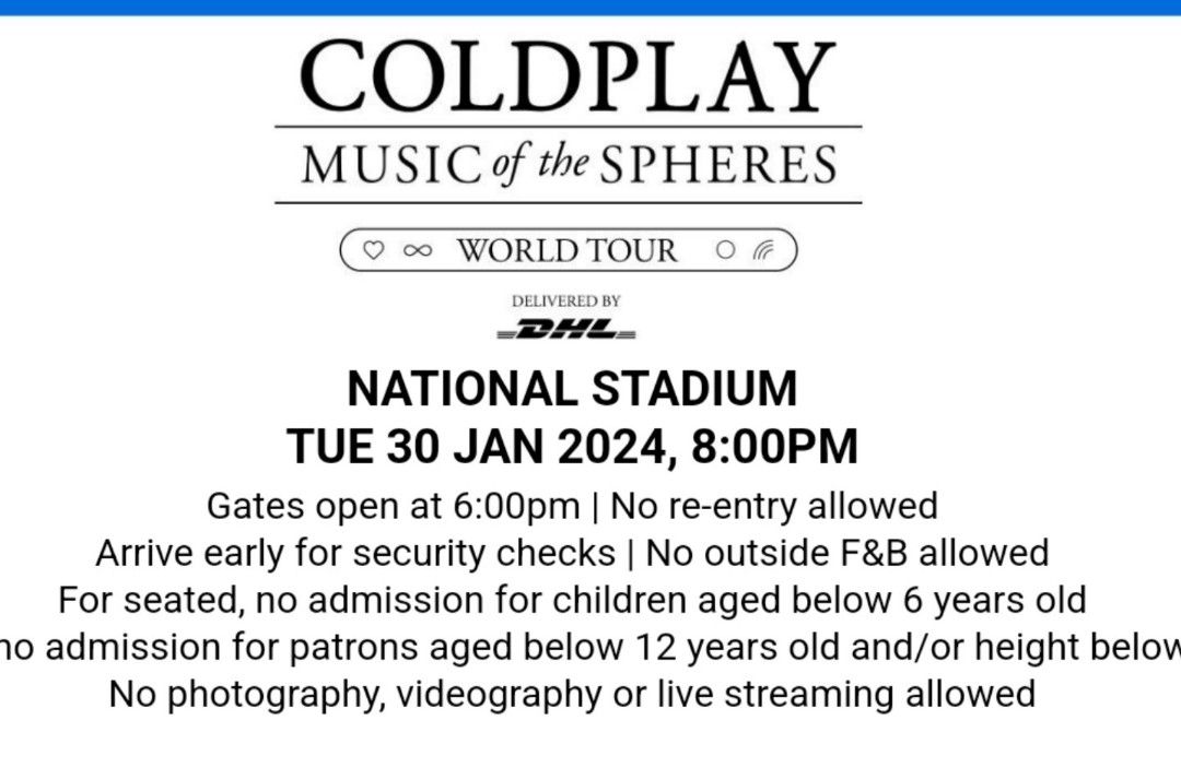 Coldplay Ticket 1 pair General Standing 30 Jan, Tickets & Vouchers ...