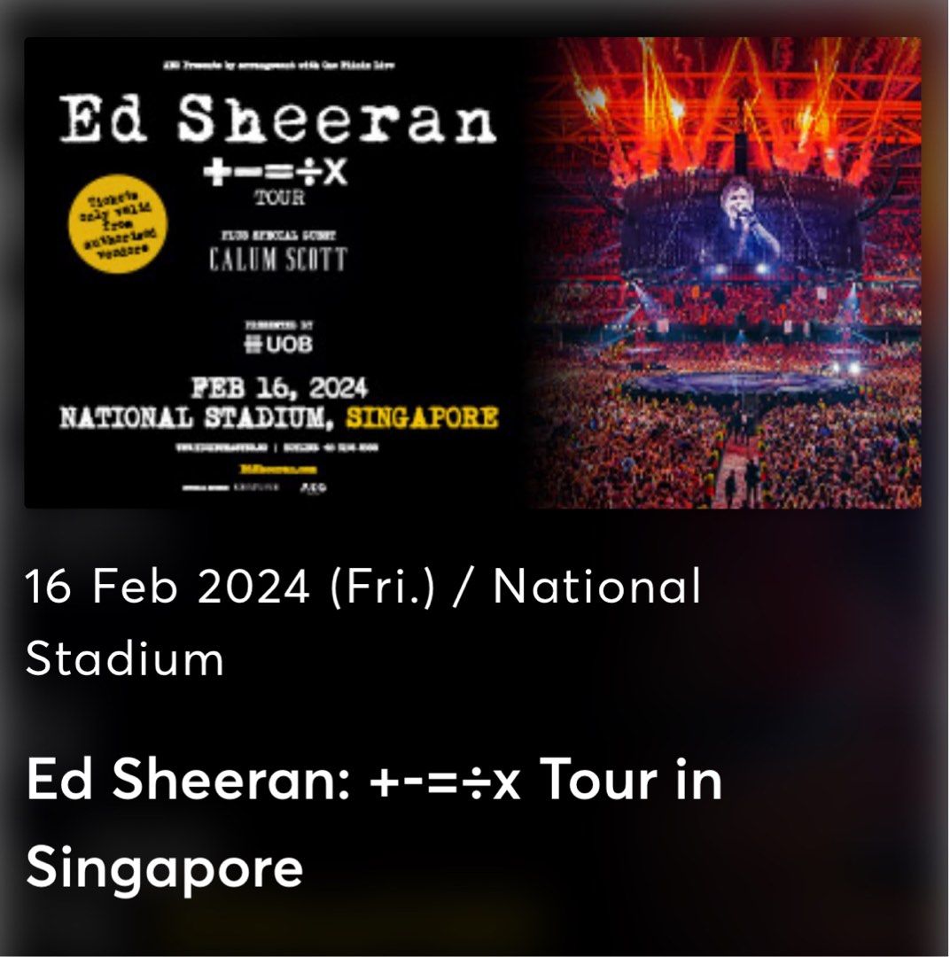 Ed Sheeran Concert Singapore 2024, Tickets & Vouchers, Event Tickets on ...