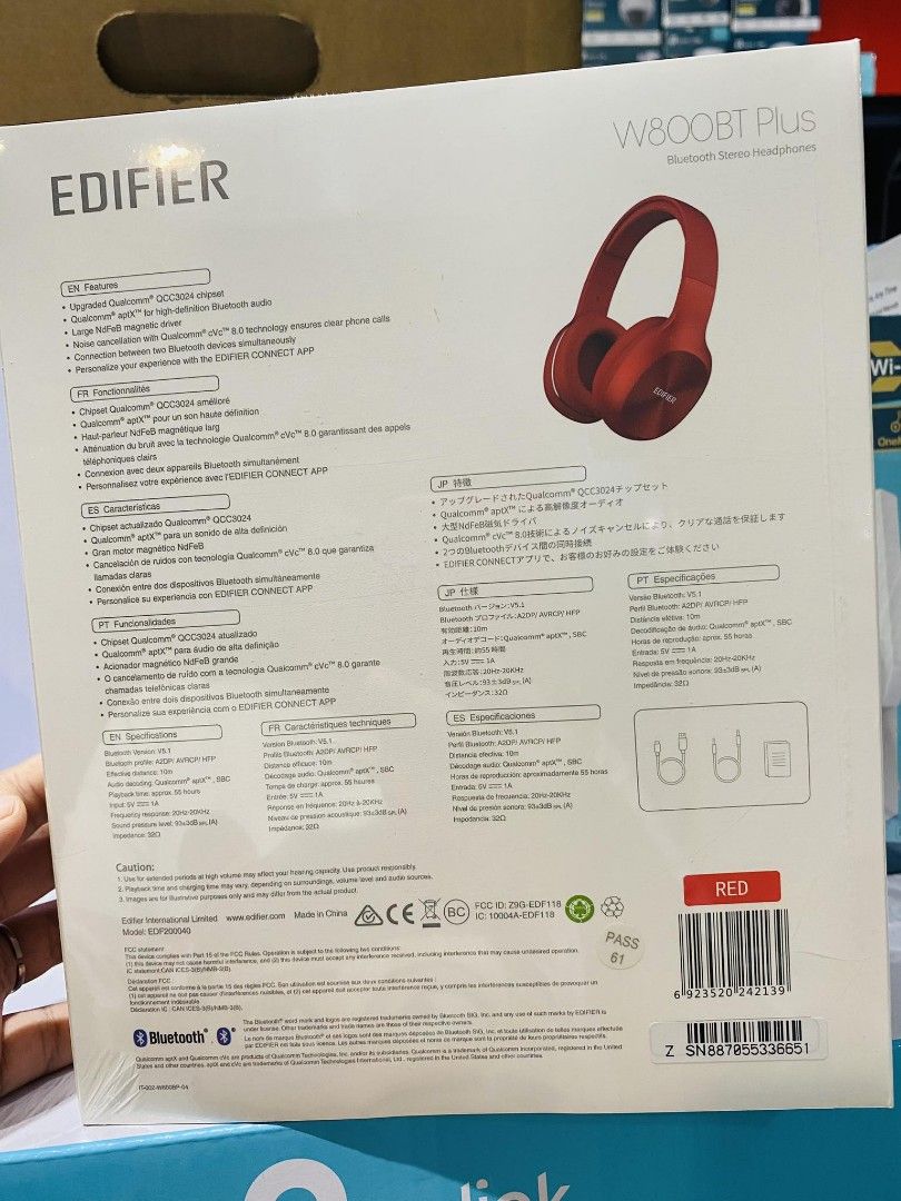 Edifier W800BT Plus Wireless Bluetooth Stereo Headphones Red, Audio ...