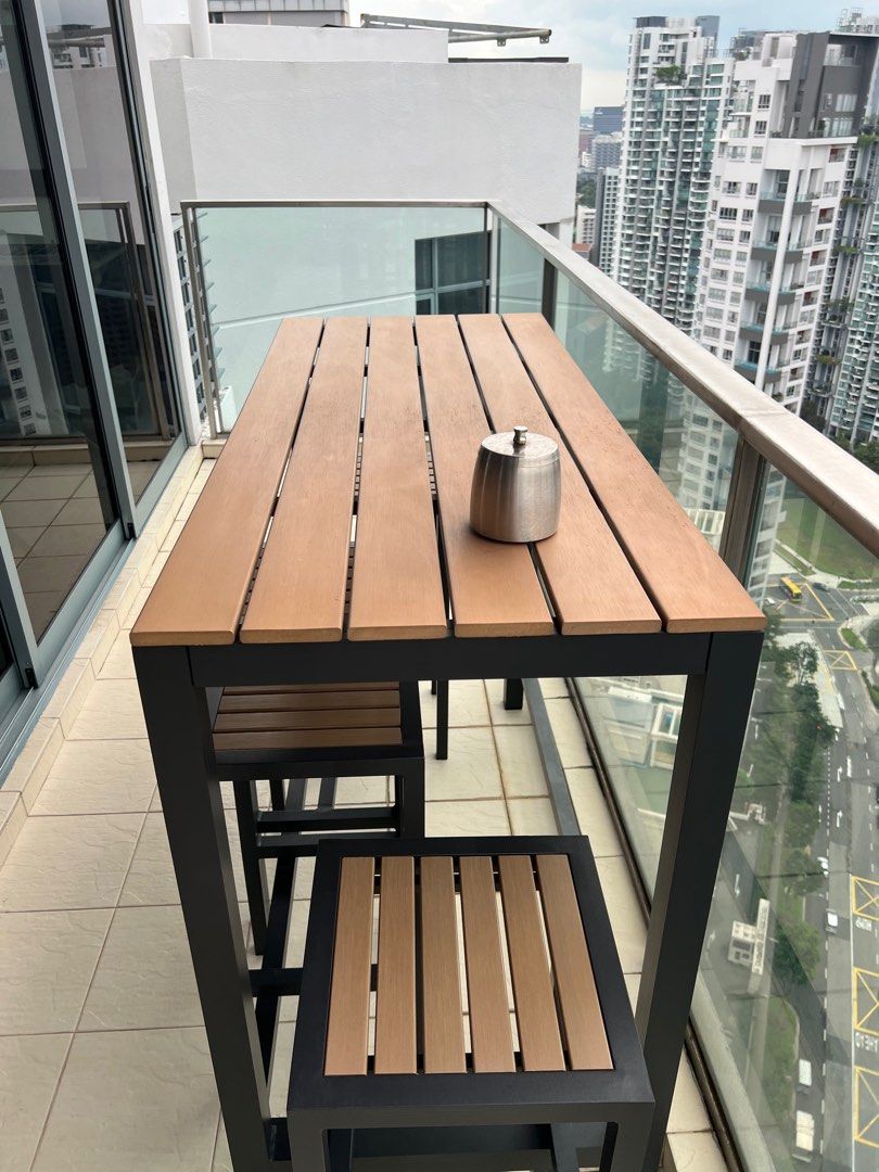 Fossil Rectangle Outdoor Bar Table + 4 benches, Furniture & Home Living ...