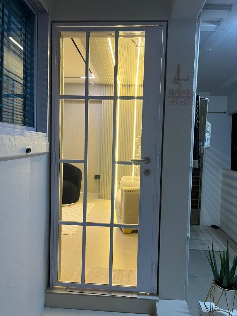 Glass Gate/Hdb main door/ Toilet door / digital lock , Furniture & Home ...