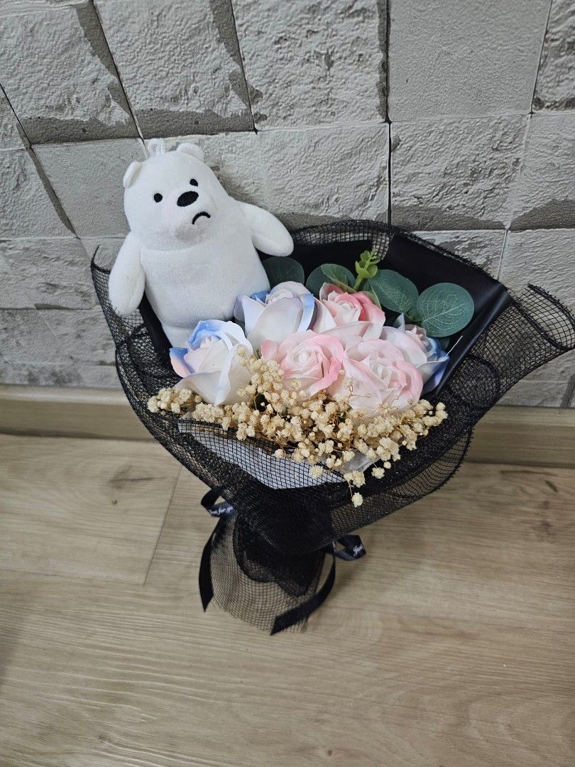 Ice bear rose baby breath bouquet, Hobbies & Toys, Stationery & Craft ...