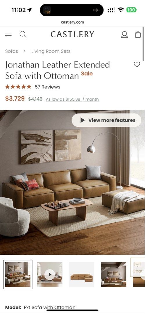 Jonathan Leather Extended Sofa with Ottoman from Castlery, Furniture ...