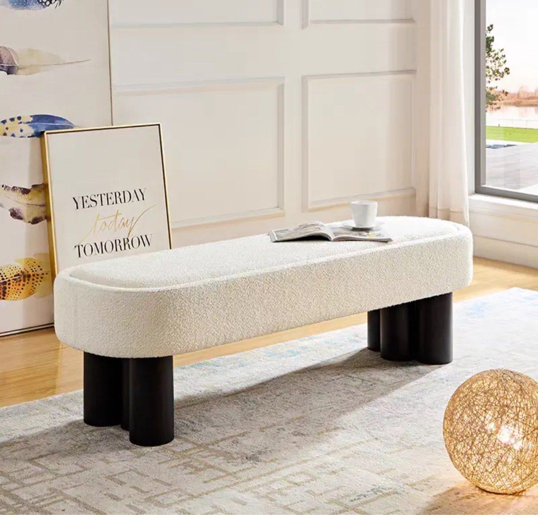 KLEIN Modern Boucle Bench, Furniture & Home Living, Furniture, Chairs ...