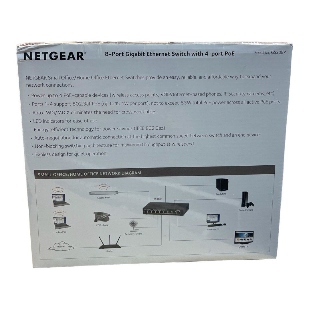 NETGEAR (GS308P) 8-Port Gigabit Ethernet Unmanaged PoE Switch - with 4 ...
