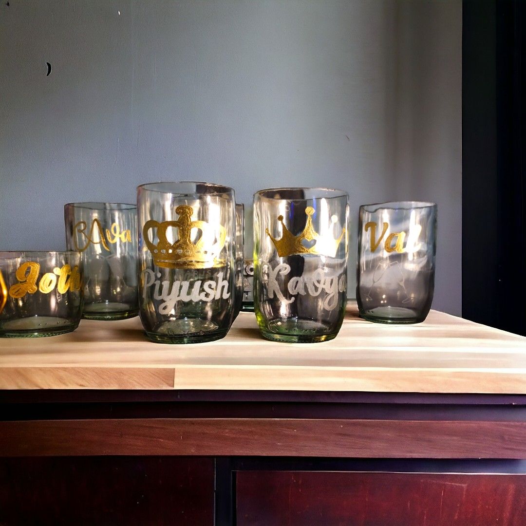 Personalized hand-engraved upcycled glassware, Furniture & Home Living ...